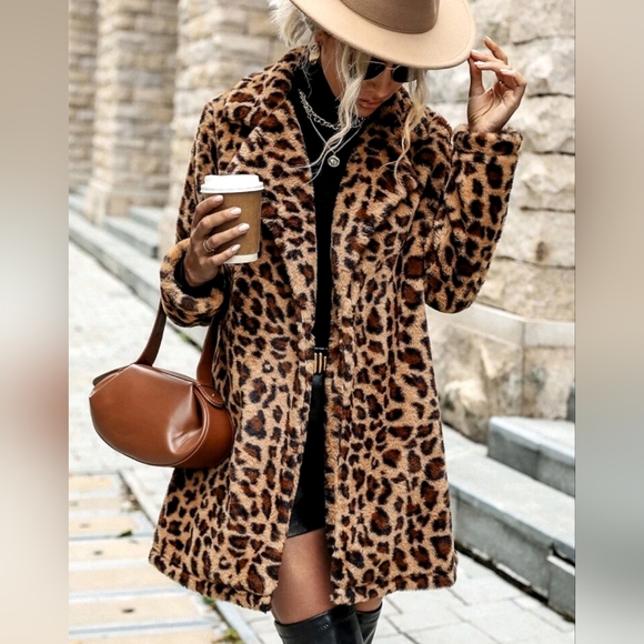 Jackets & Coats | New Luxe Leopard Print Faux Fur Fluffy Coat Jacket ...
